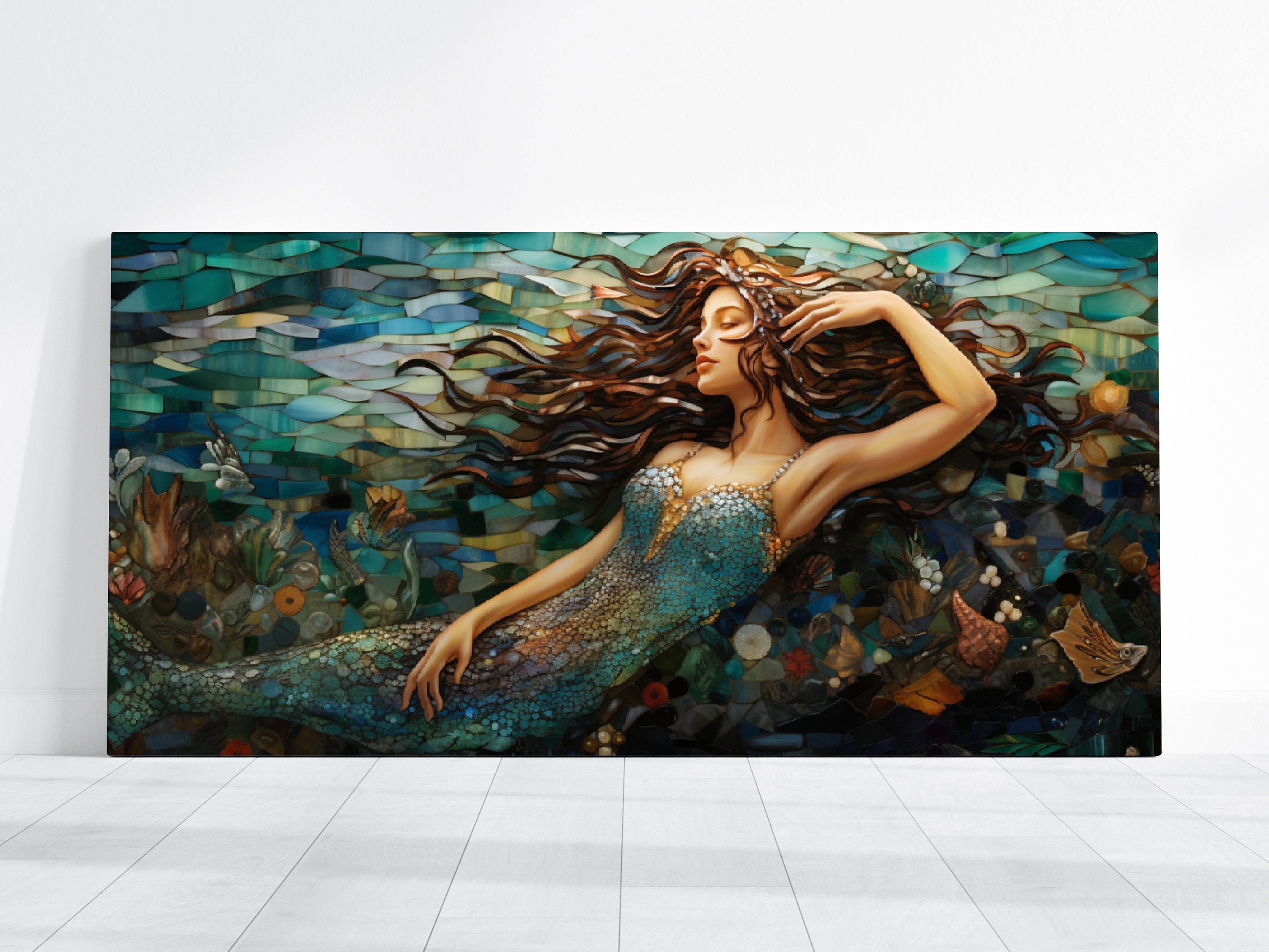 Mermaid Decor, Colorful Mermaid Art Large Canvas, Majestic Creature ...