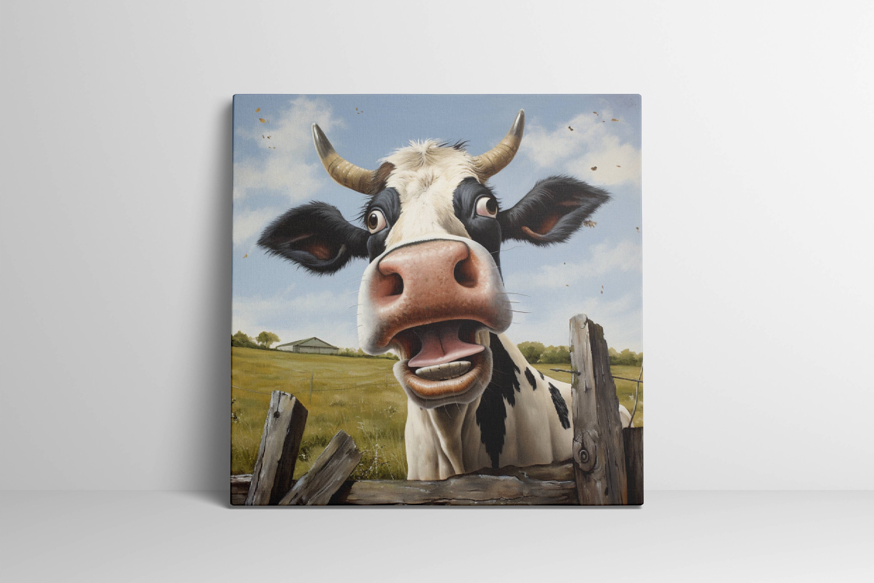 Funny Cow Art Print, Funny Cow Canvas Picture, Rustic Farmhouse Country ...