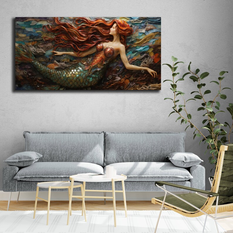 Vibrant Mermaid Art, Colorful Underwater Fantasy Painting, Mermaid ...