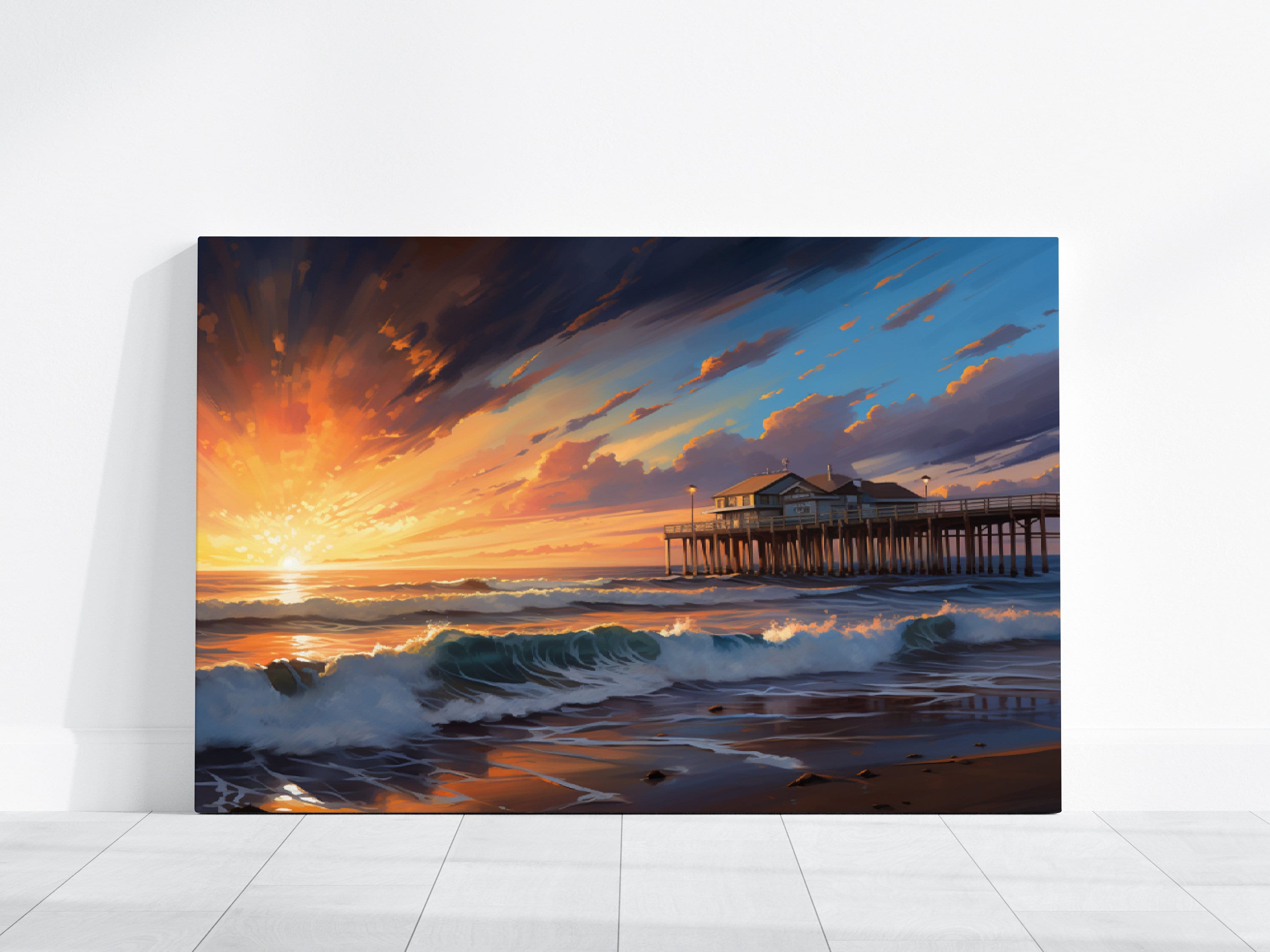 Sunset Painting Ocean Waves Beach Painting Pier on Beach - Etsy
