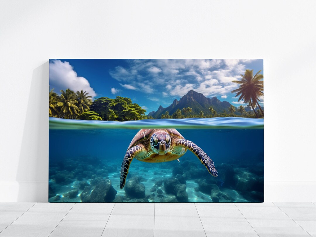 Sea Turtle Photo, Hawaiian Islands Art, Turtle Swimming in Ocean HD ...