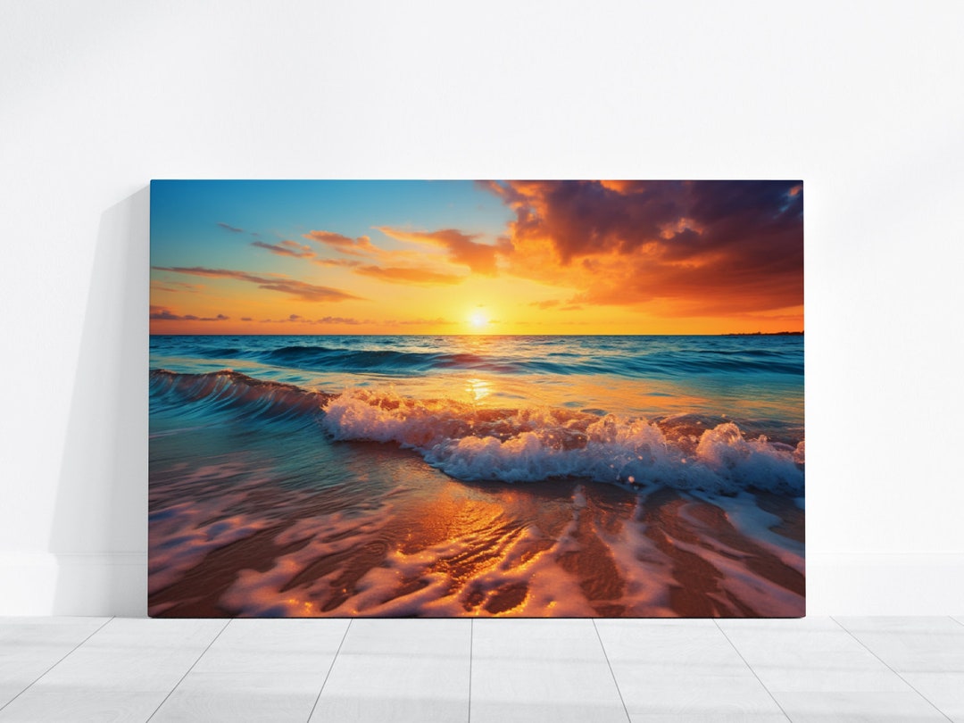 Beach Sunset Print, Ocean Landscapes Canvas Wall Art, Tropical Sunrise ...