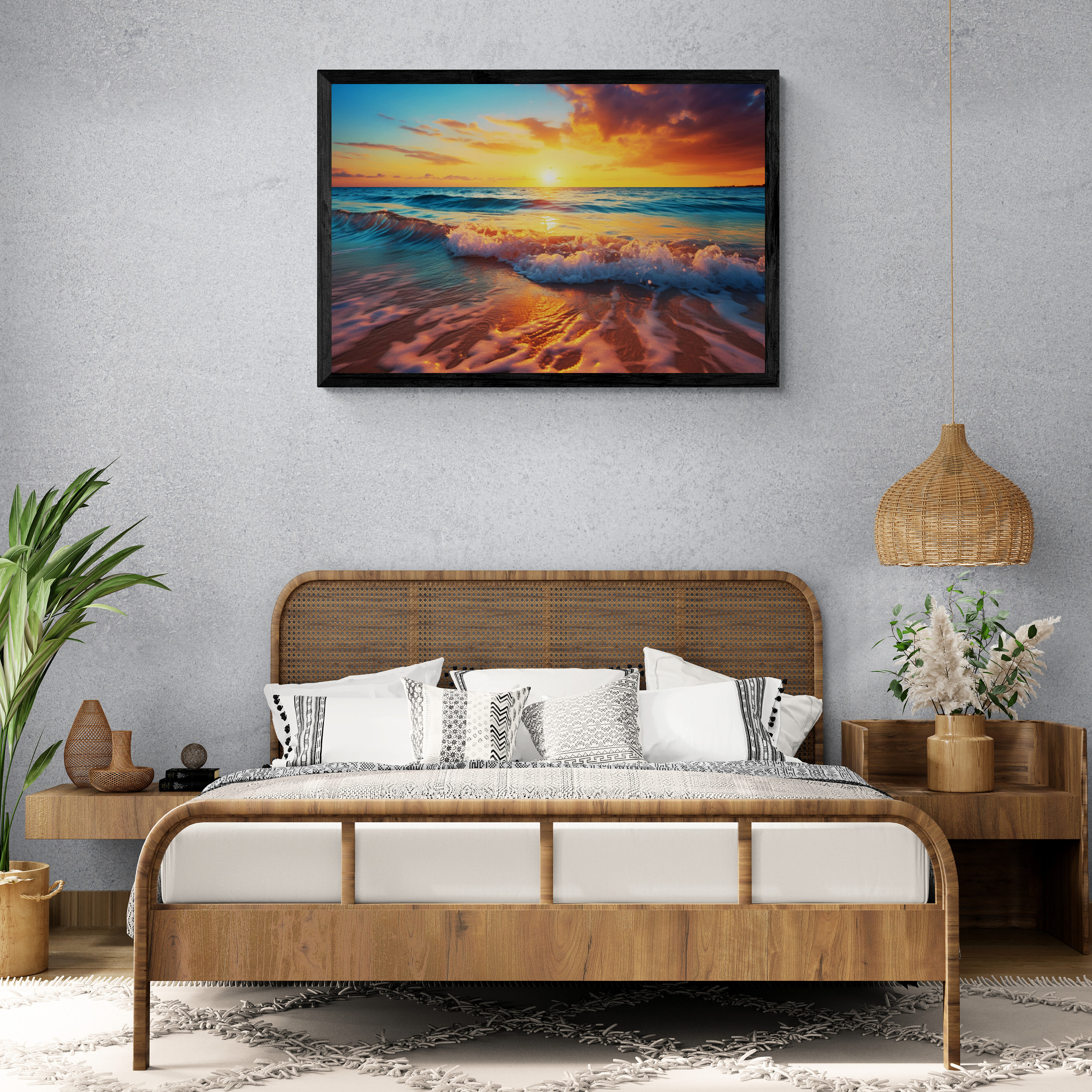 Beach Sunset Print, Ocean Landscapes Canvas Wall Art, Tropical Sunrise ...