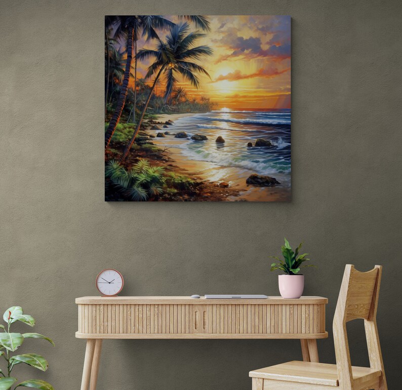 Hawaii Beach Canvas, Beach Sunset Painting, Ocean Art, Sunset Art ...