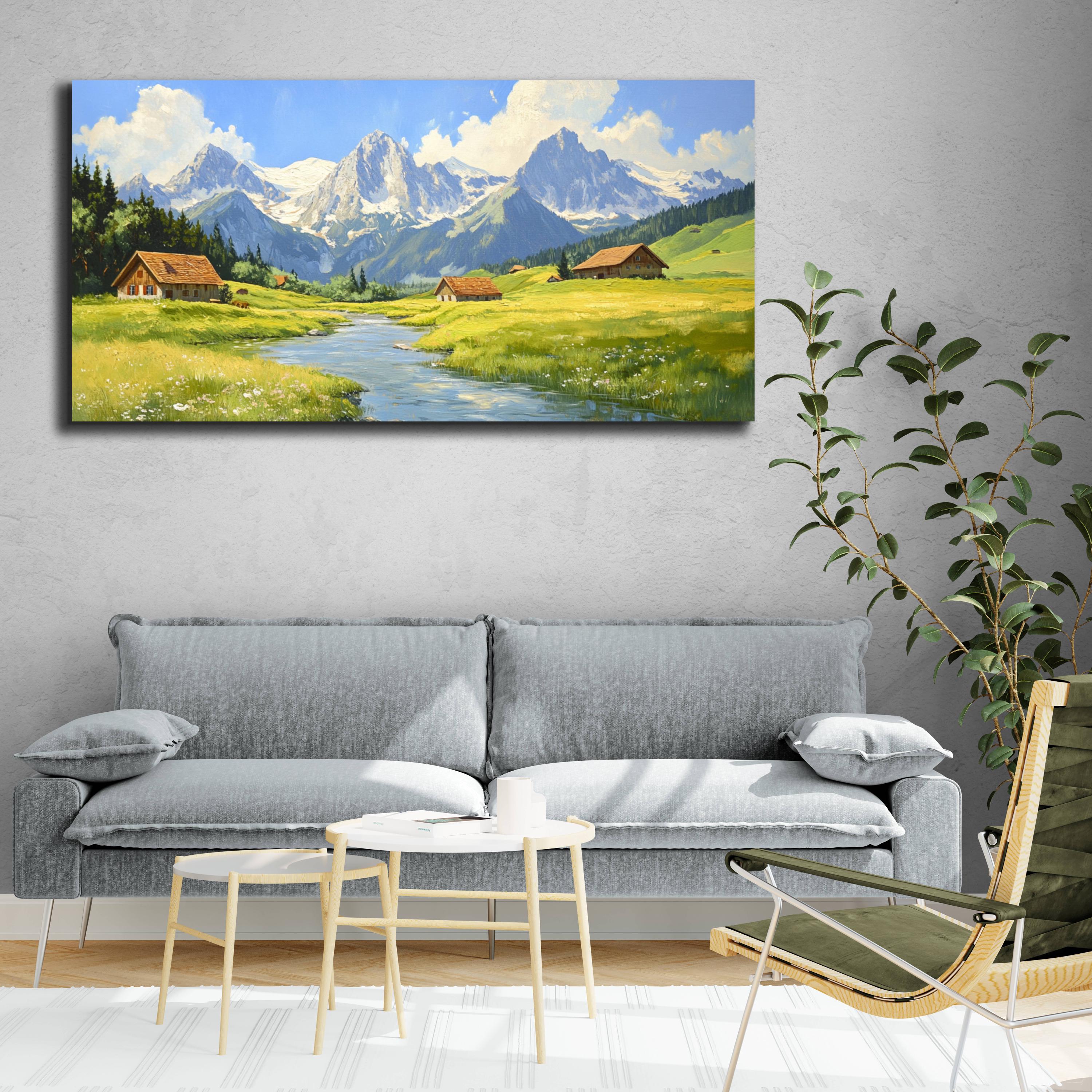 Switzerland Painting, Swiss Alps Art, Zermatt Mountains Landscape ...
