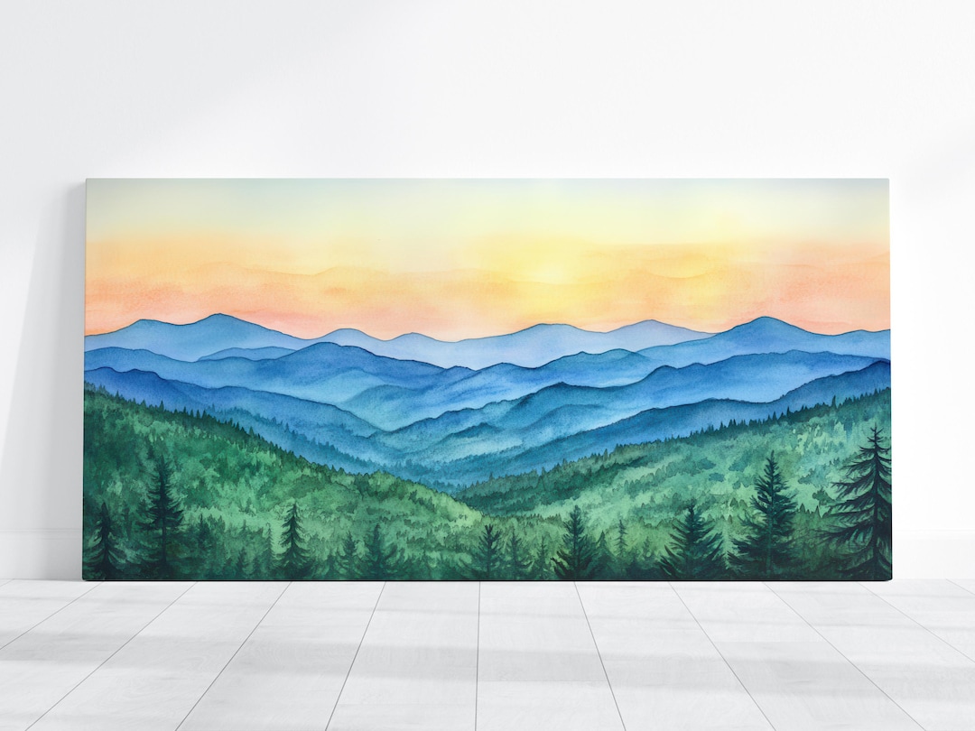 Blue Ridge Mountains Painting, Appalachian Mountains Sunset Watercolor ...