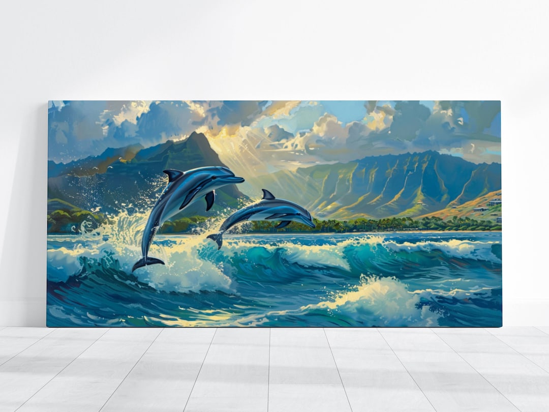 Dolphin Painting, Dolphin Wall Art, Animal Decor, Dolphins in the Ocean ...