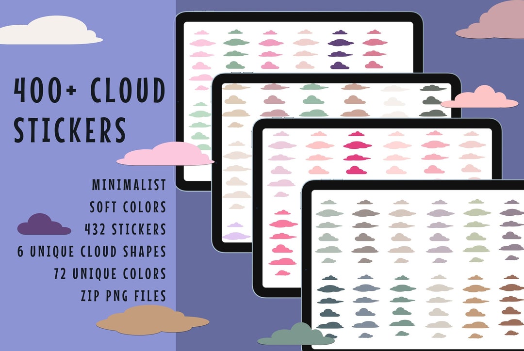 Cloud Sticker Set 3 | Colored Cute Cloud Stickers | Digital Planner ...