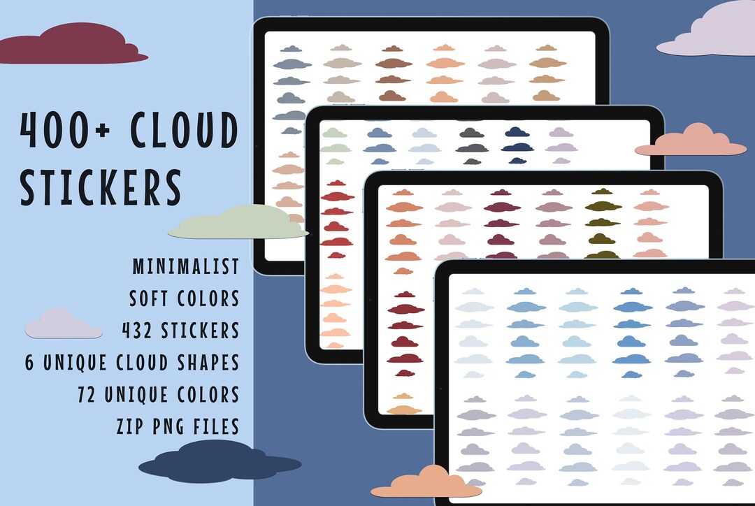 Cloud Sticker Set 2 | Colored Cute Cloud Stickers | Digital Planner ...