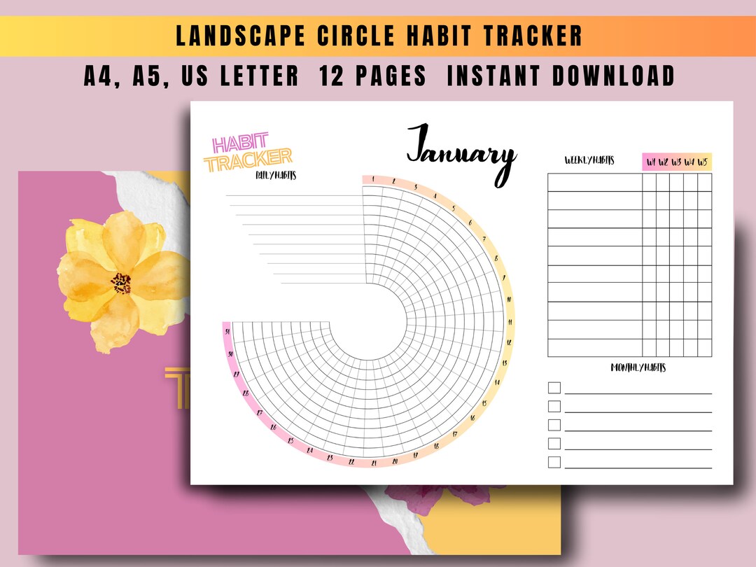 Circle Daily Habit Tracker Printable Landscape Routine Tracker - Etsy ...