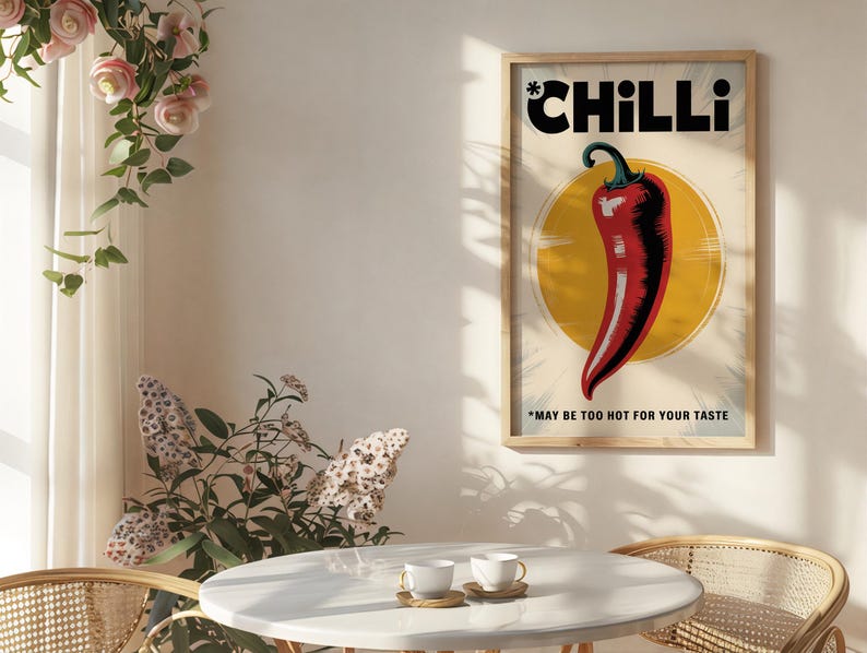 Chilli Pepper Poster 70S Retro Kitchen Wall Art Digital Download ...