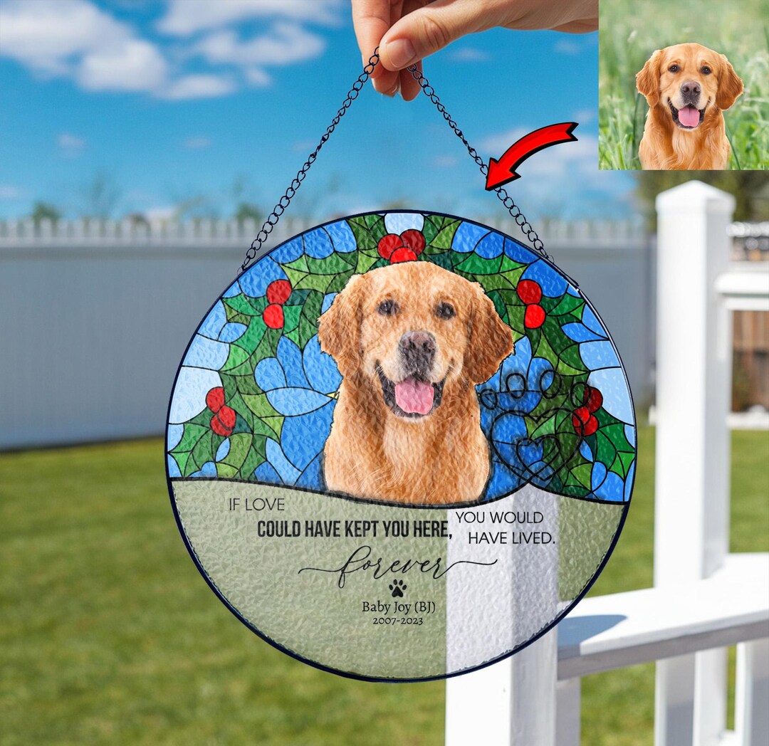 Custom Pet Portrait Stained Glass Suncatcher With Photo, Pet Memorial ...