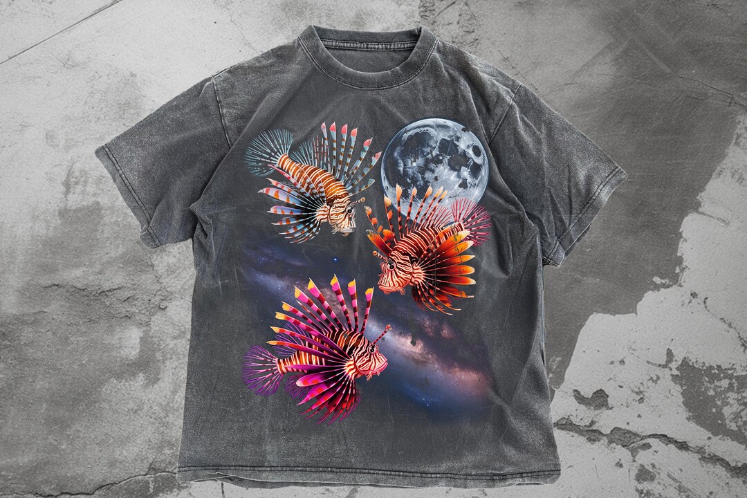Three Lionfish Graphic T-shirts, Vintage Lionfish Moon Tshirt, Lionfish ...