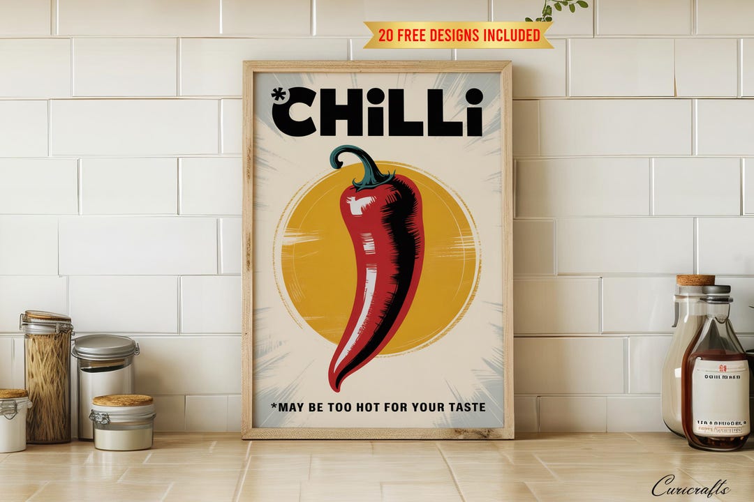 Chilli Pepper Poster 70S Retro Kitchen Wall Art Digital Download ...