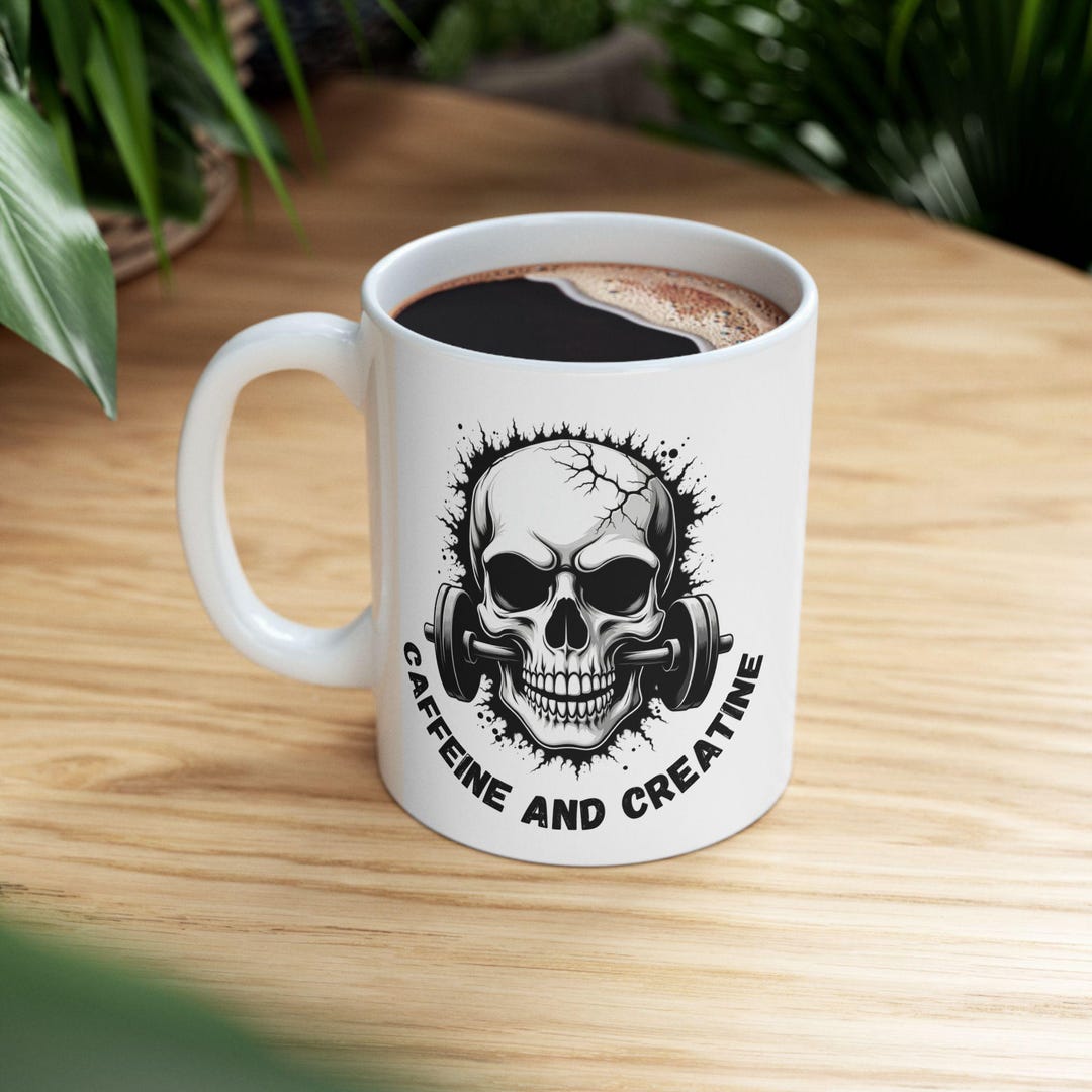 Caffeine and Creatine Skull Mug, Coffee Cup, Tea Mug, Kitchen Decor ...
