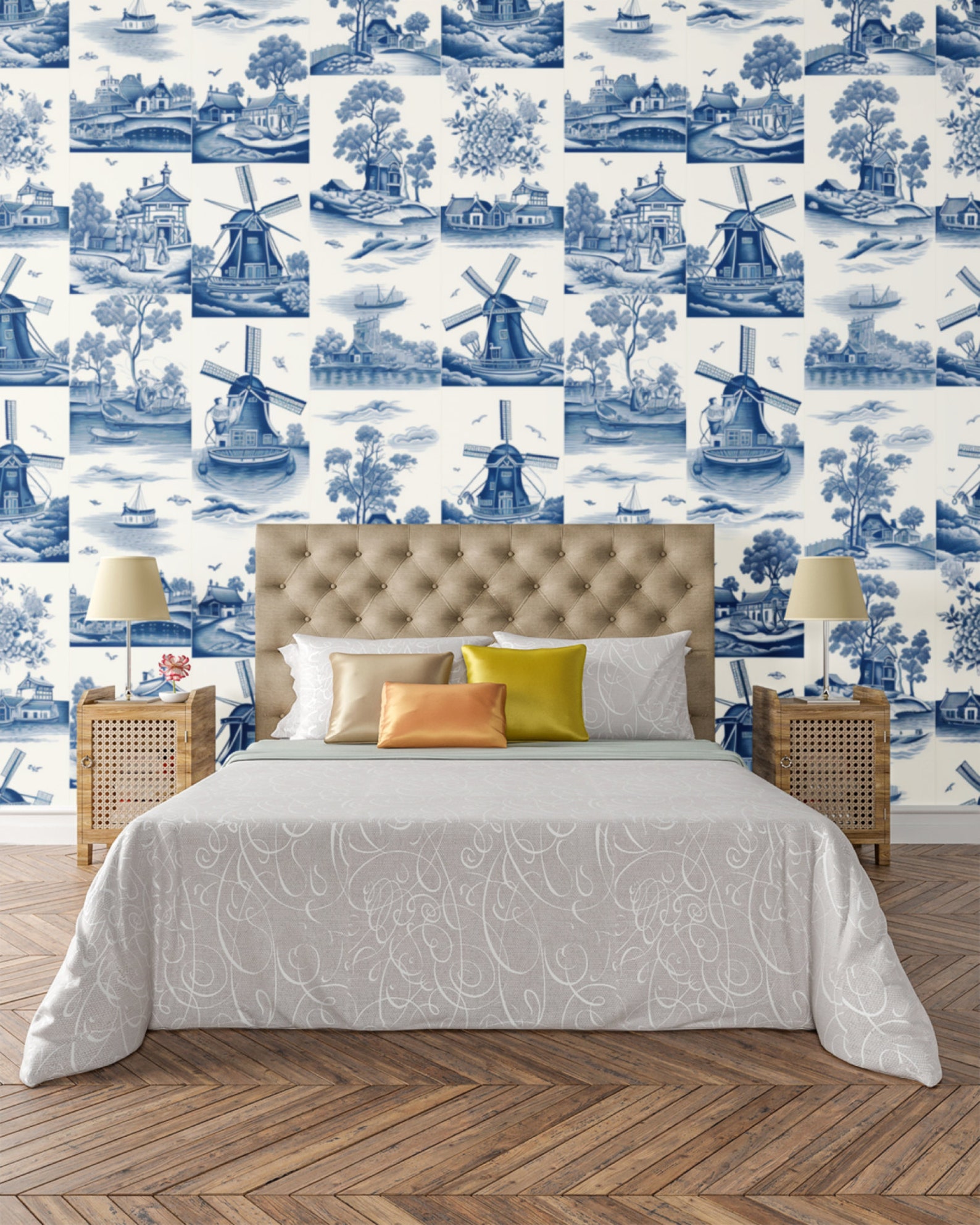 10 Dutch Delft Blue Patterns, Seamless Patterns, Vintage Windmills ...