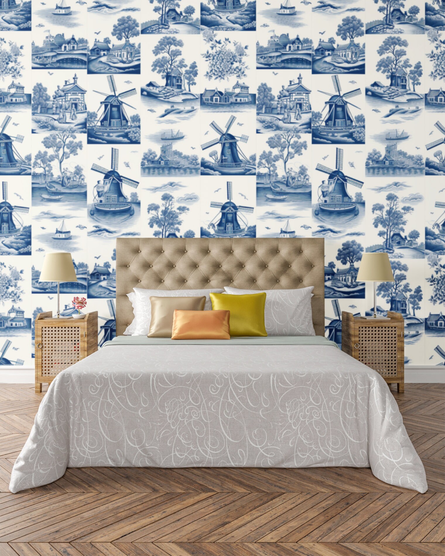 10 Dutch Delft Blue Patterns, Seamless Patterns, Vintage Windmills ...