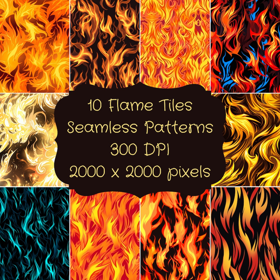 10 Flame Patterns, Seamless Pattern, Background, Decor, Digital Paper ...