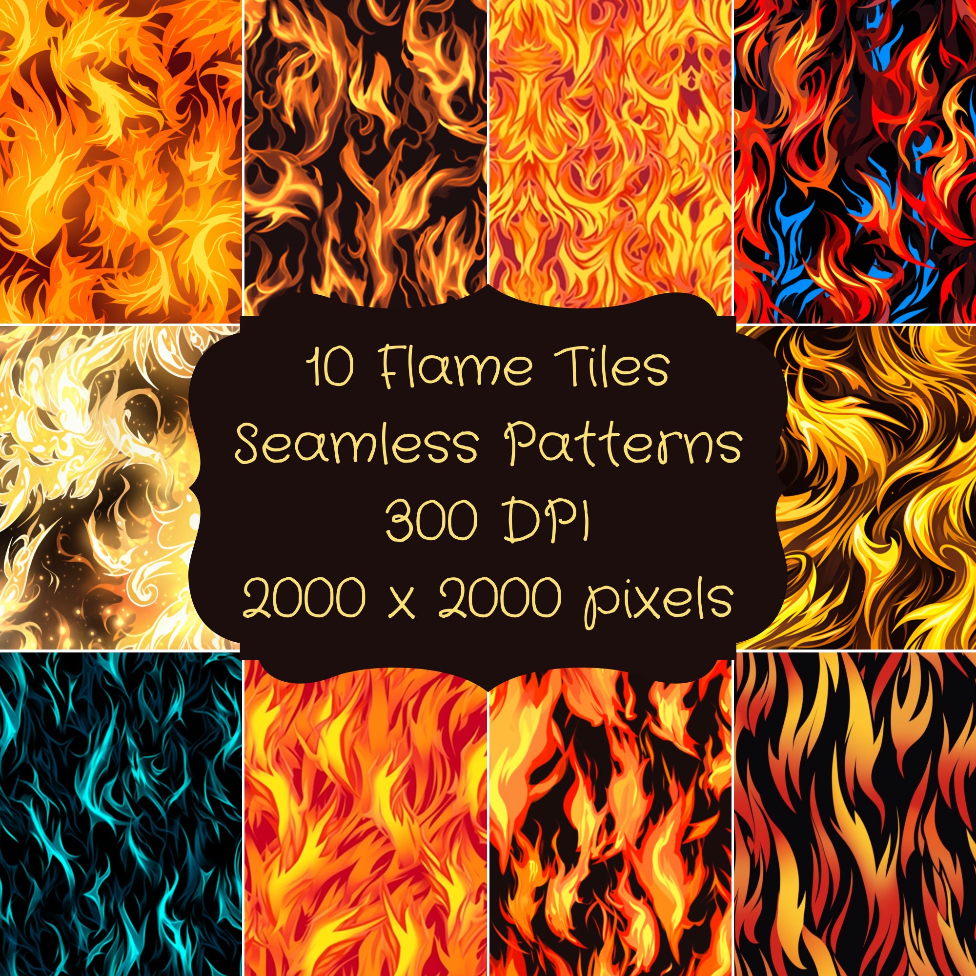 10 Flame Patterns, Seamless Pattern, Background, Decor, Digital Paper ...