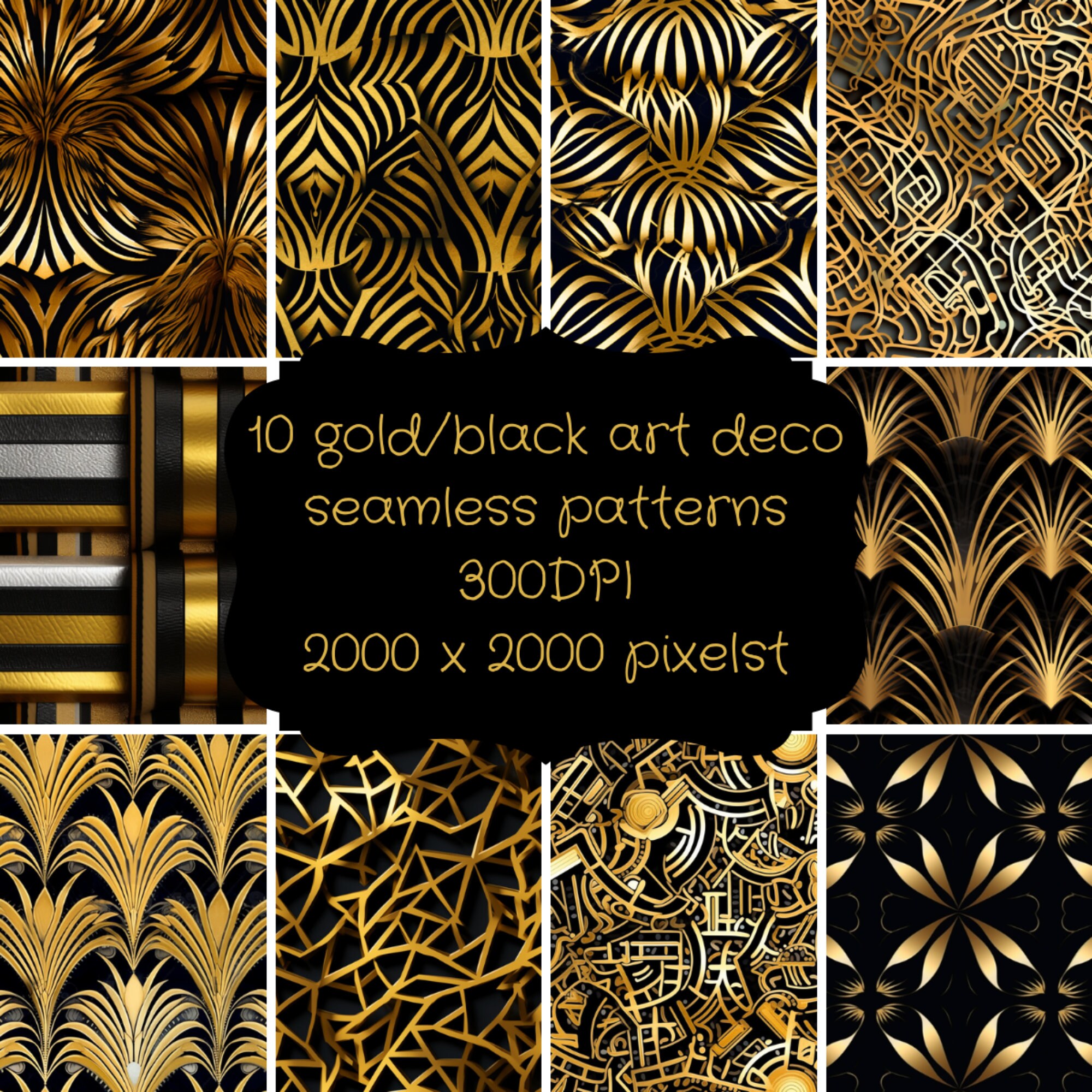 10 Art Deco Digital Paper, Seamless, Retro, Art Deco Patterns in Black ...