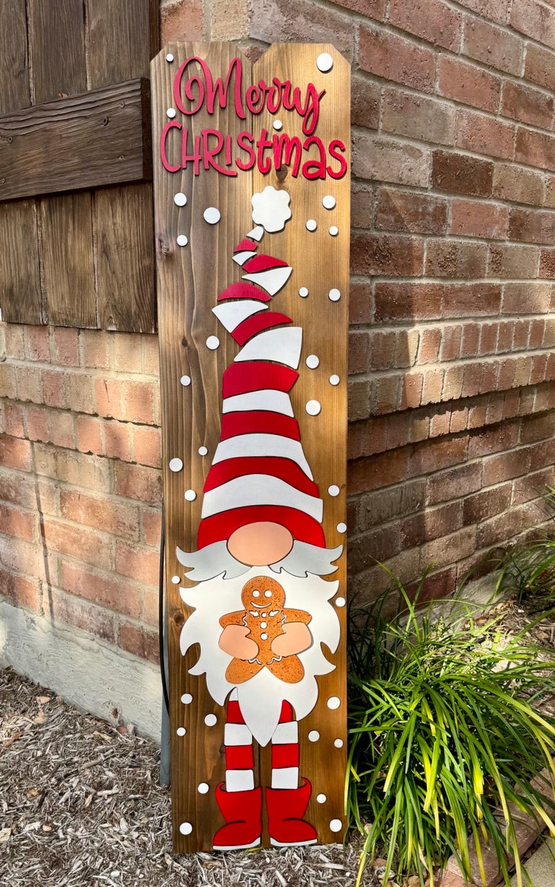 Gingerbread Gnome Christmas Porch Sign: 45" Cedar Welcome Decor - Etsy