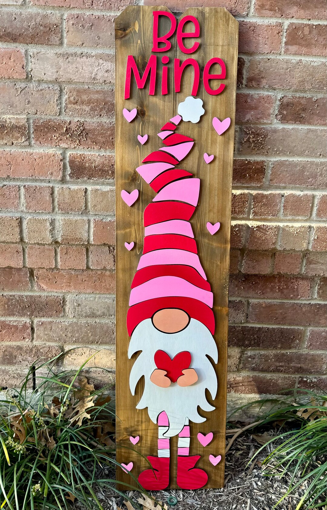 Be Mine Gnome Porch Sign W/ Hearts - 45" Picket Valentine Decor. Tall ...
