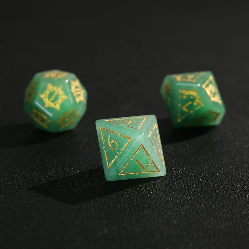 Green Jade DND Dice Set, Aventurine Sharp Edge D&D Dice Set, Dungeons ...