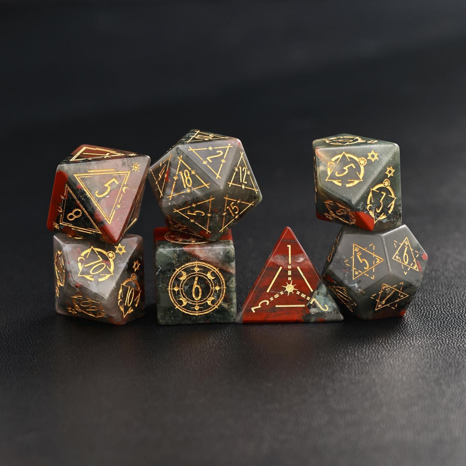 Natural Bloodstone DND Dice Set, Red Sharp Edge D&D Dice Set, Dungeons ...