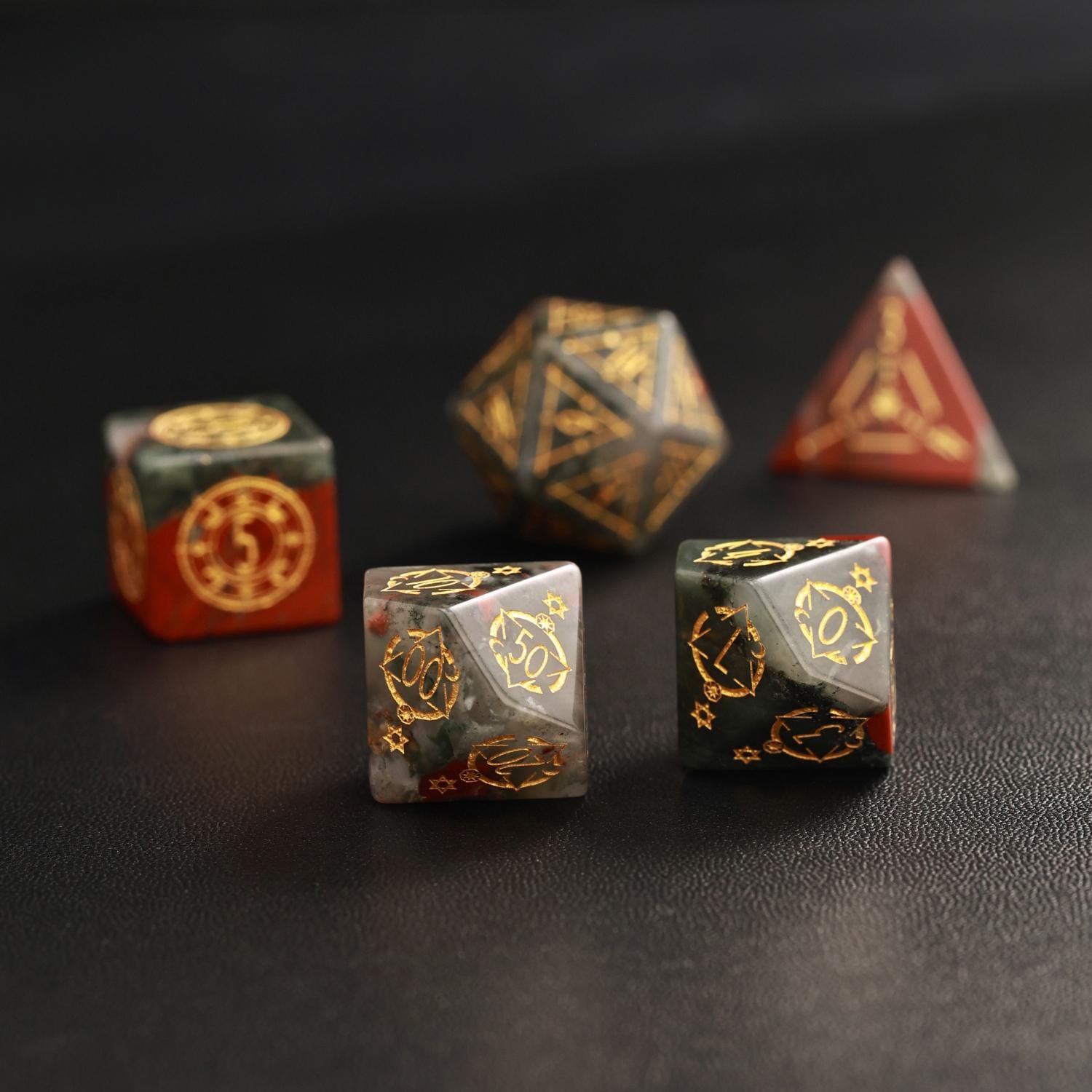 Natural Bloodstone DND Dice Set, Red Sharp Edge D&D Dice Set, Dungeons ...
