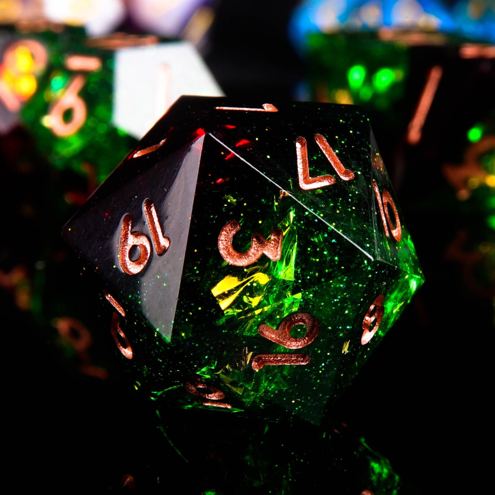 Green Lightning DND D20 Dice, Resin Sharp Edge Dice Set, D&D Dice Set ...