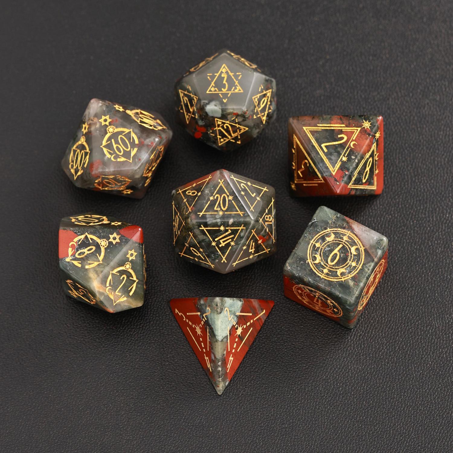 Natural Bloodstone DND Dice Set, Red Sharp Edge D&D Dice Set, Dungeons ...