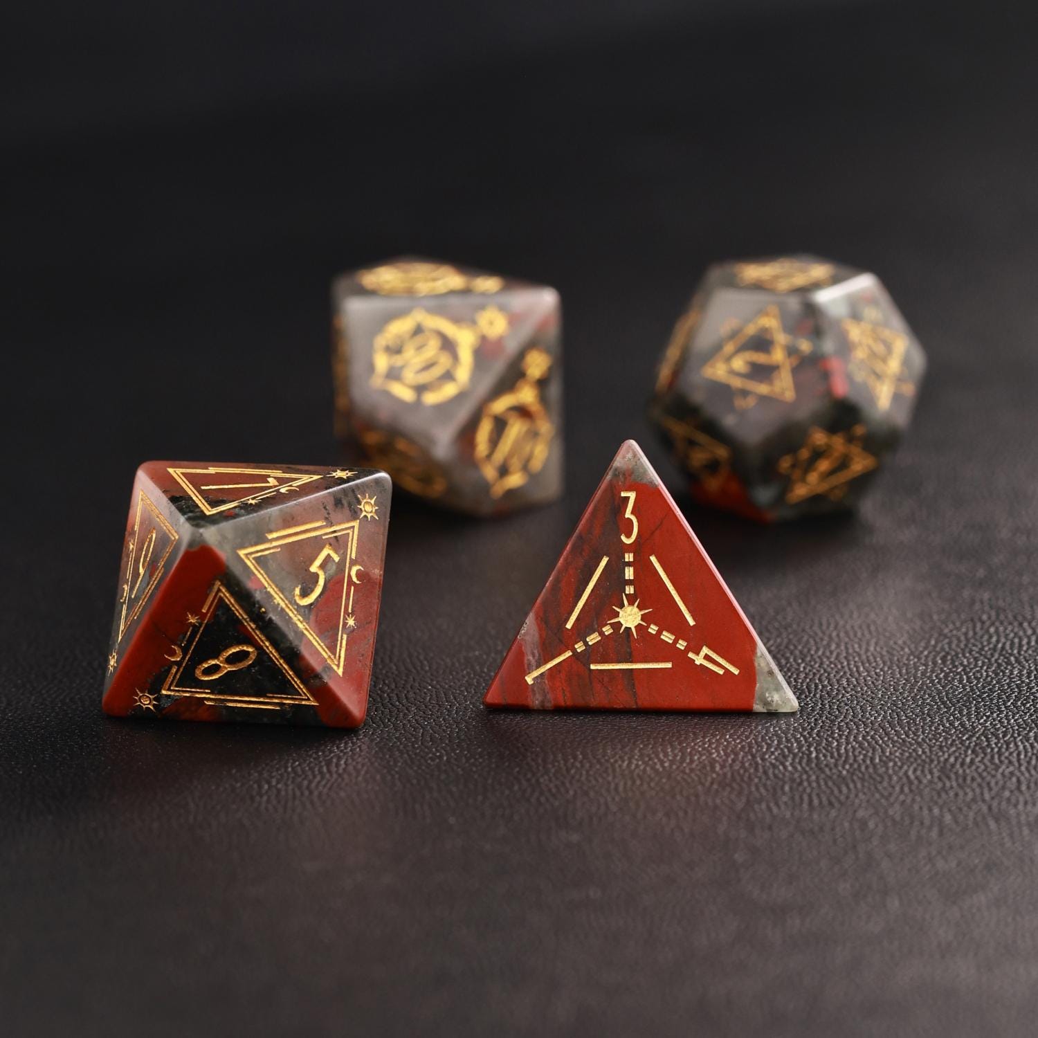 Natural Bloodstone DND Dice Set, Red Sharp Edge D&D Dice Set, Dungeons ...