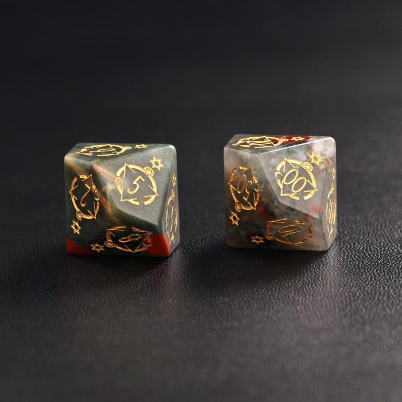 Natural Bloodstone DND Dice Set, Red Sharp Edge D&D Dice Set, Dungeons ...