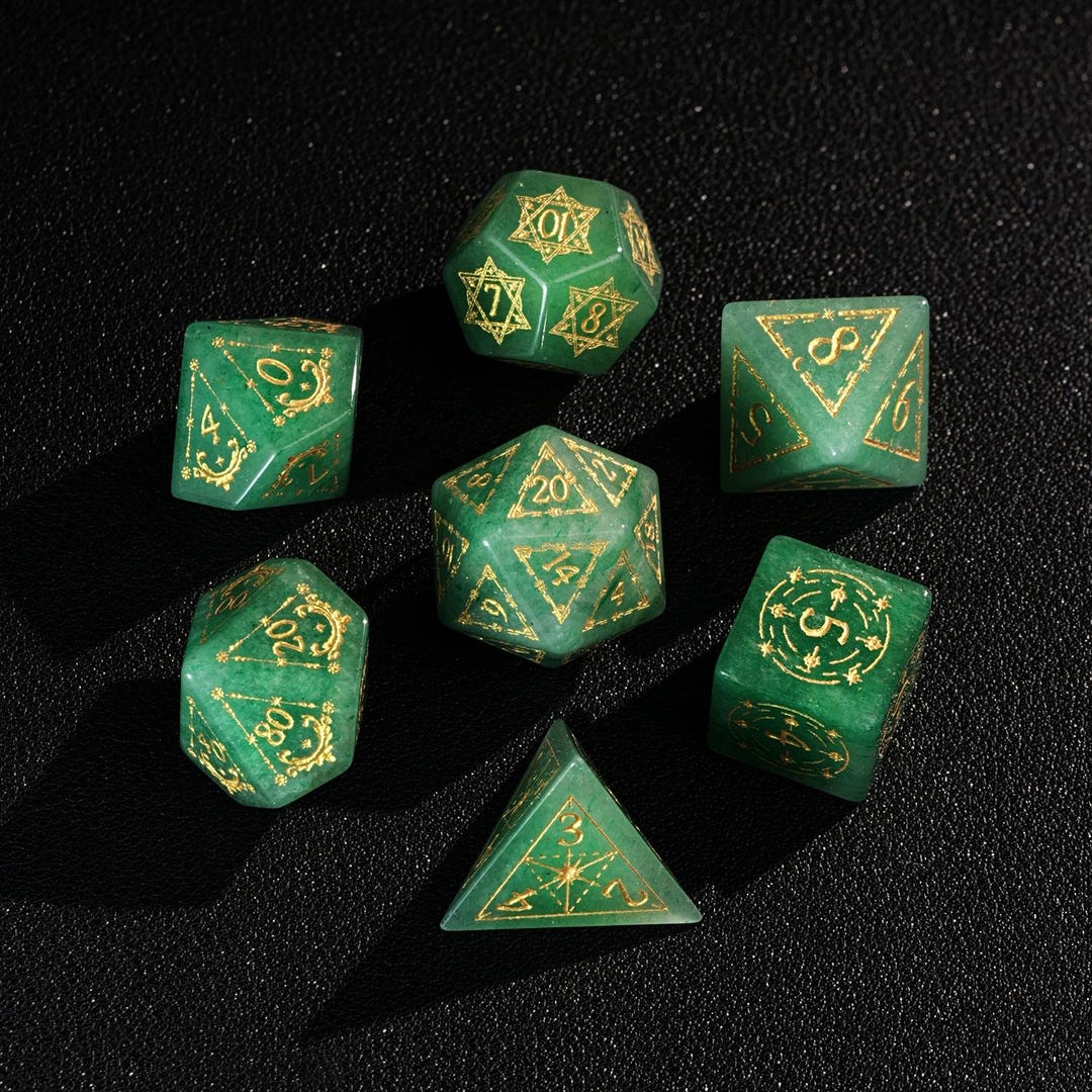 Green Jade DND Dice Set, Aventurine Sharp Edge D&D Dice Set, Dungeons ...
