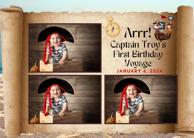 Captain's Birthday Voyage Photo Booth Template | Cute Pirate Theme ...