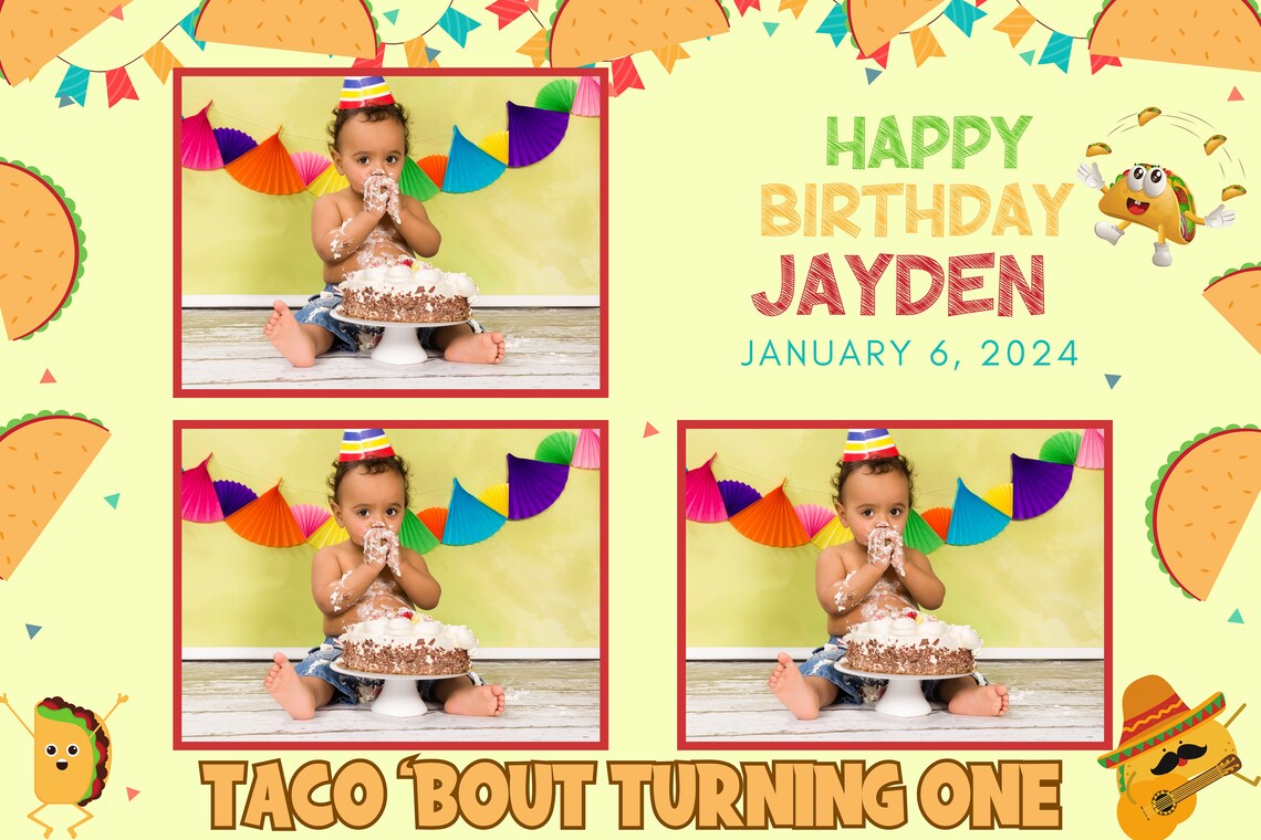 Taco Bout Turning One: Cute Taco Frame 4x6 Baby Photobooth Template ...