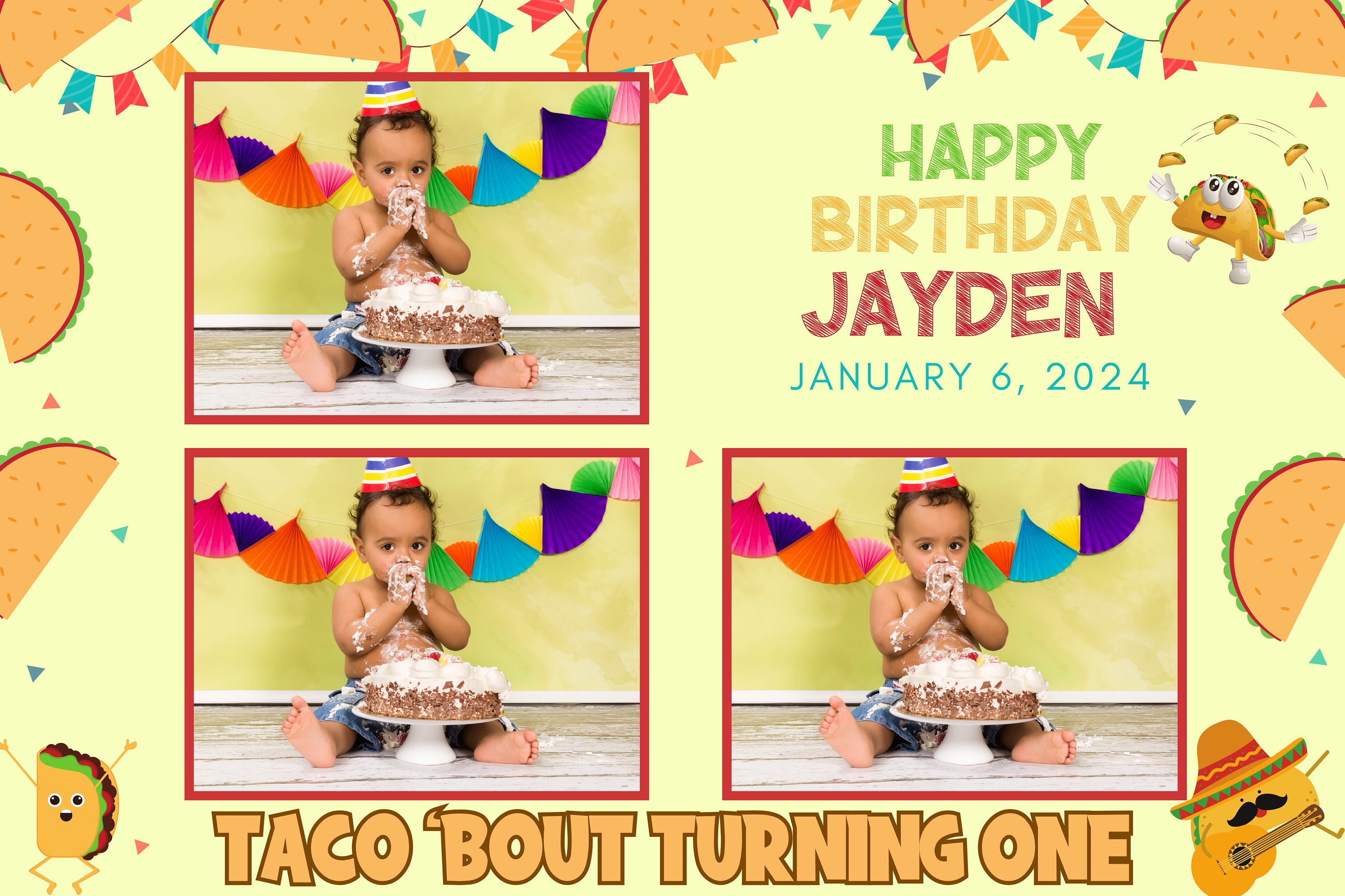 Taco Bout Turning One: Cute Taco Frame 4x6 Baby Photobooth Template ...