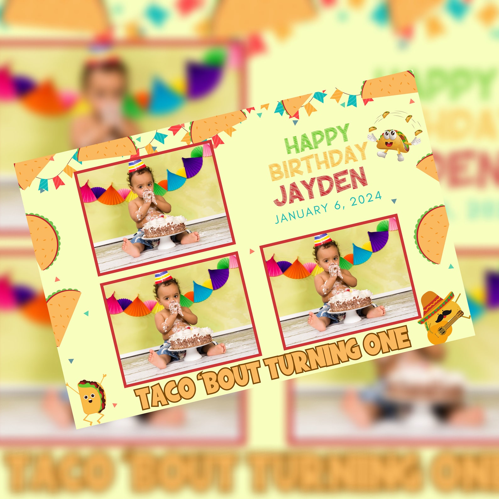 Taco Bout Turning One: Cute Taco Frame 4x6 Baby Photobooth Template ...