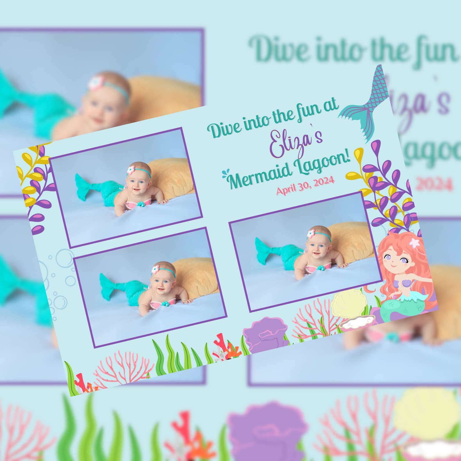 Mermaid Lagoon: Mermaid Theme | 4x6 Photo Booth Template | Editable ...