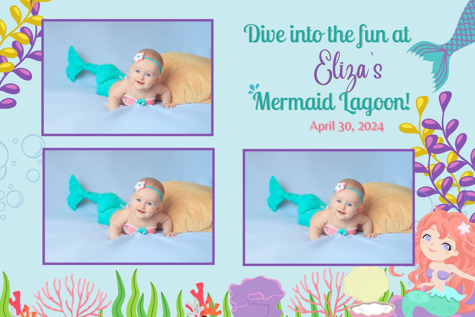 Mermaid Lagoon: Mermaid Theme | 4x6 Photo Booth Template | Editable ...