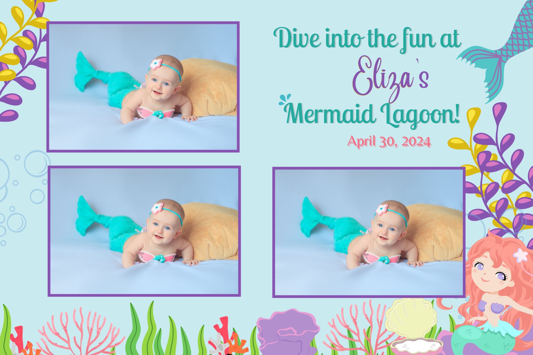 Mermaid Lagoon: Mermaid Theme | 4x6 Photo Booth Template | Editable ...