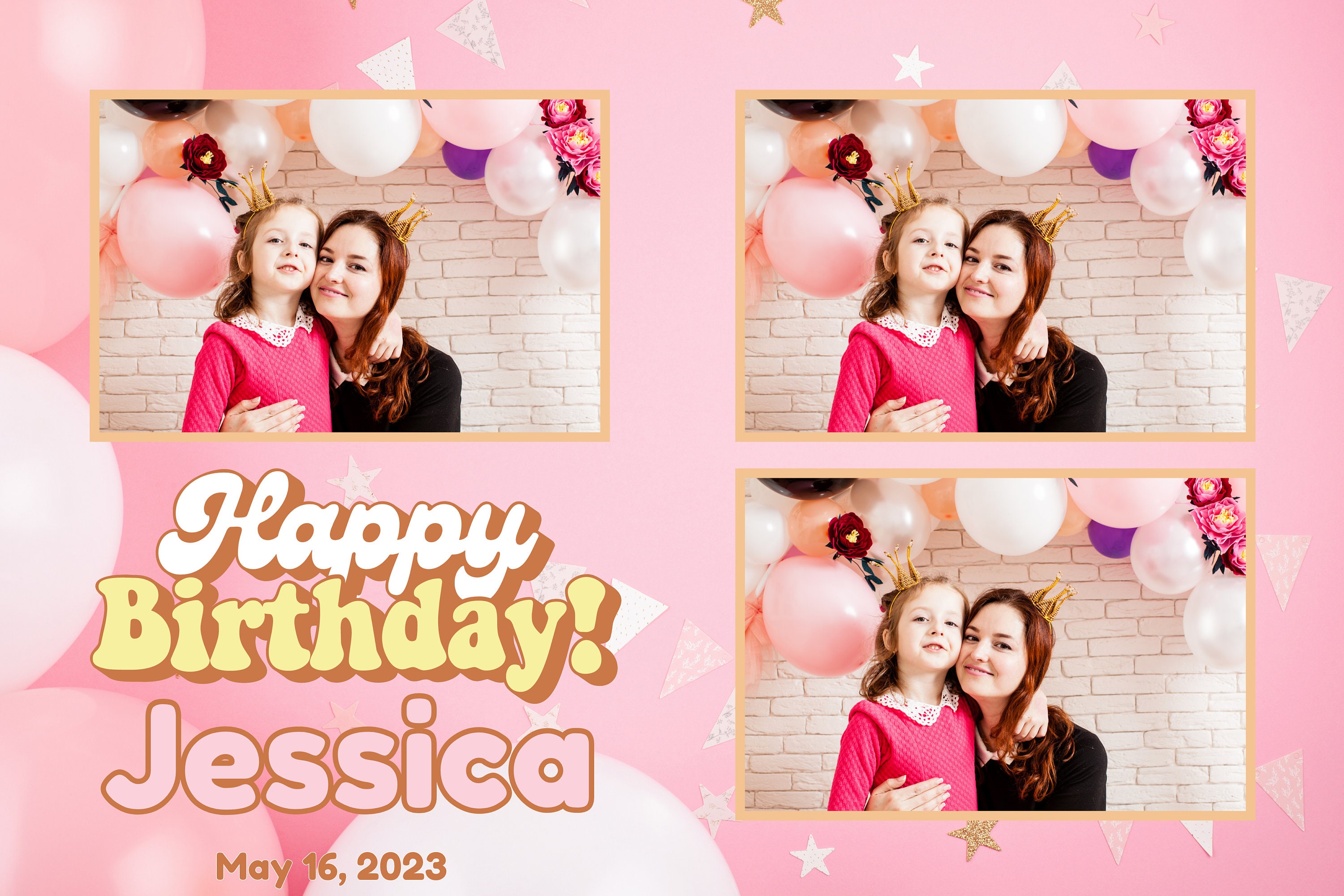 Pink Balloon Happy Birthday Photo Booth Template | Customizable 4x6 ...