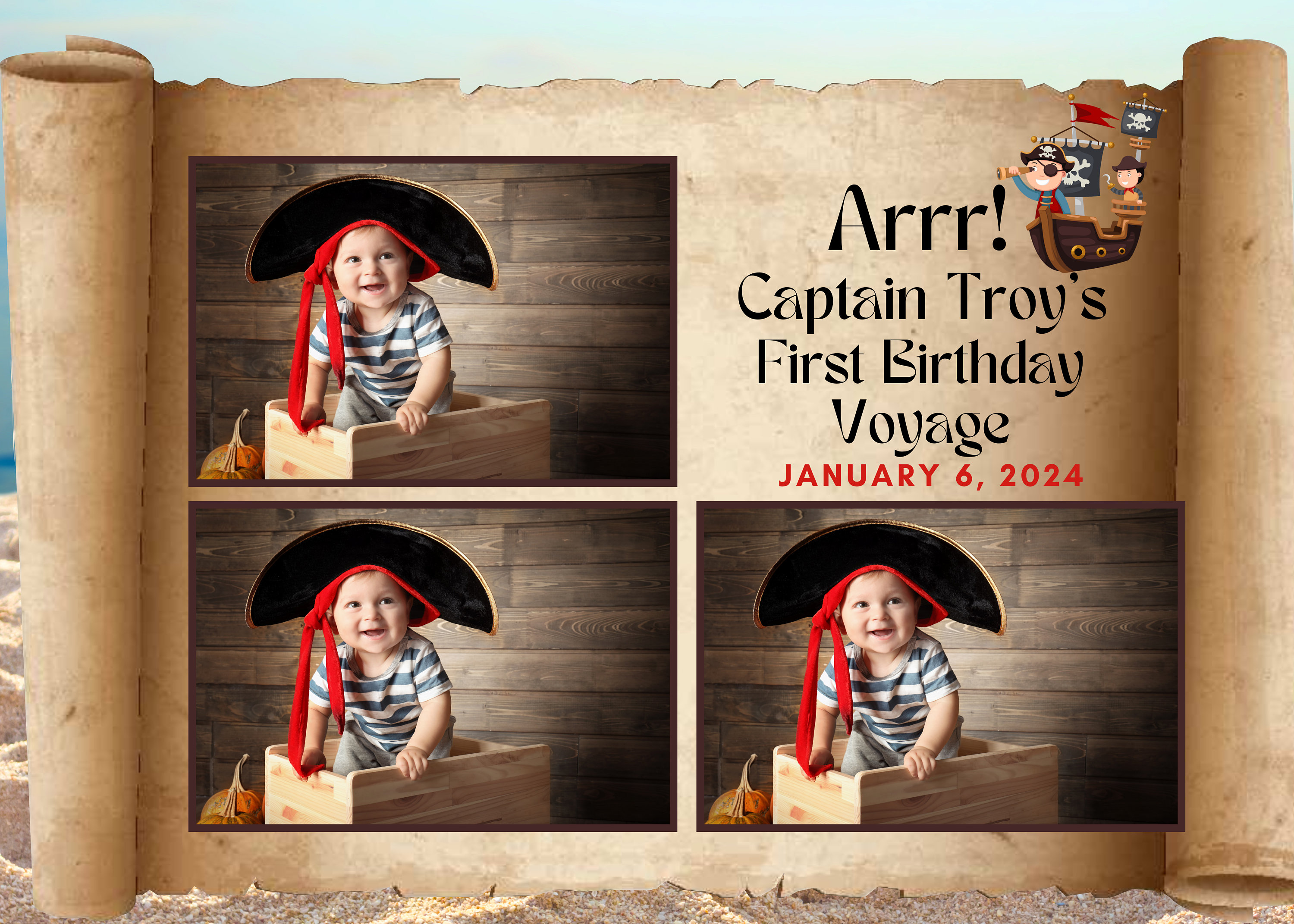 Captain's Birthday Voyage Photo Booth Template | Cute Pirate Theme ...