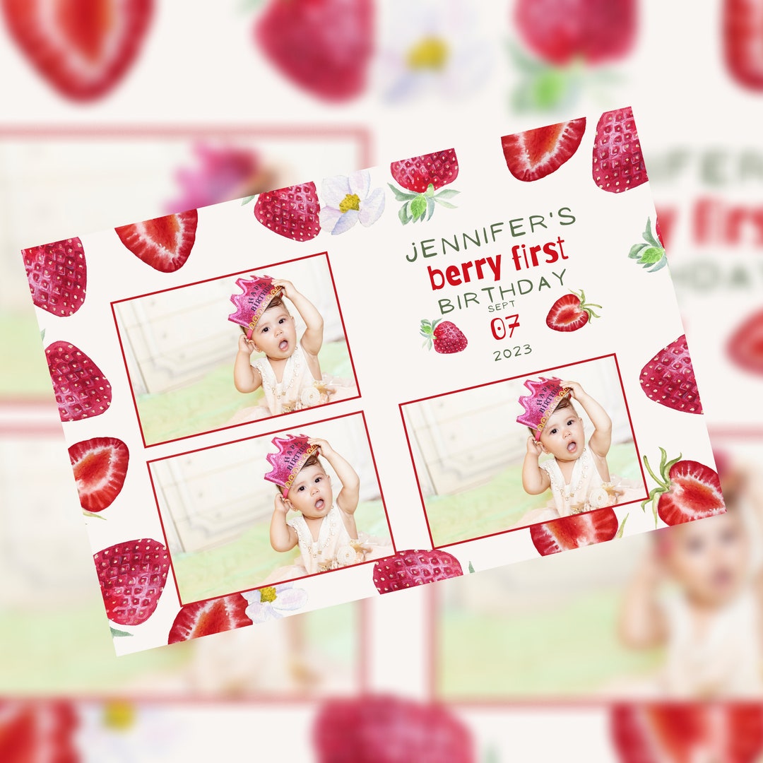Berry First Birthday: Cute Fruit Frame 4x6 Baby Photobooth Template ...