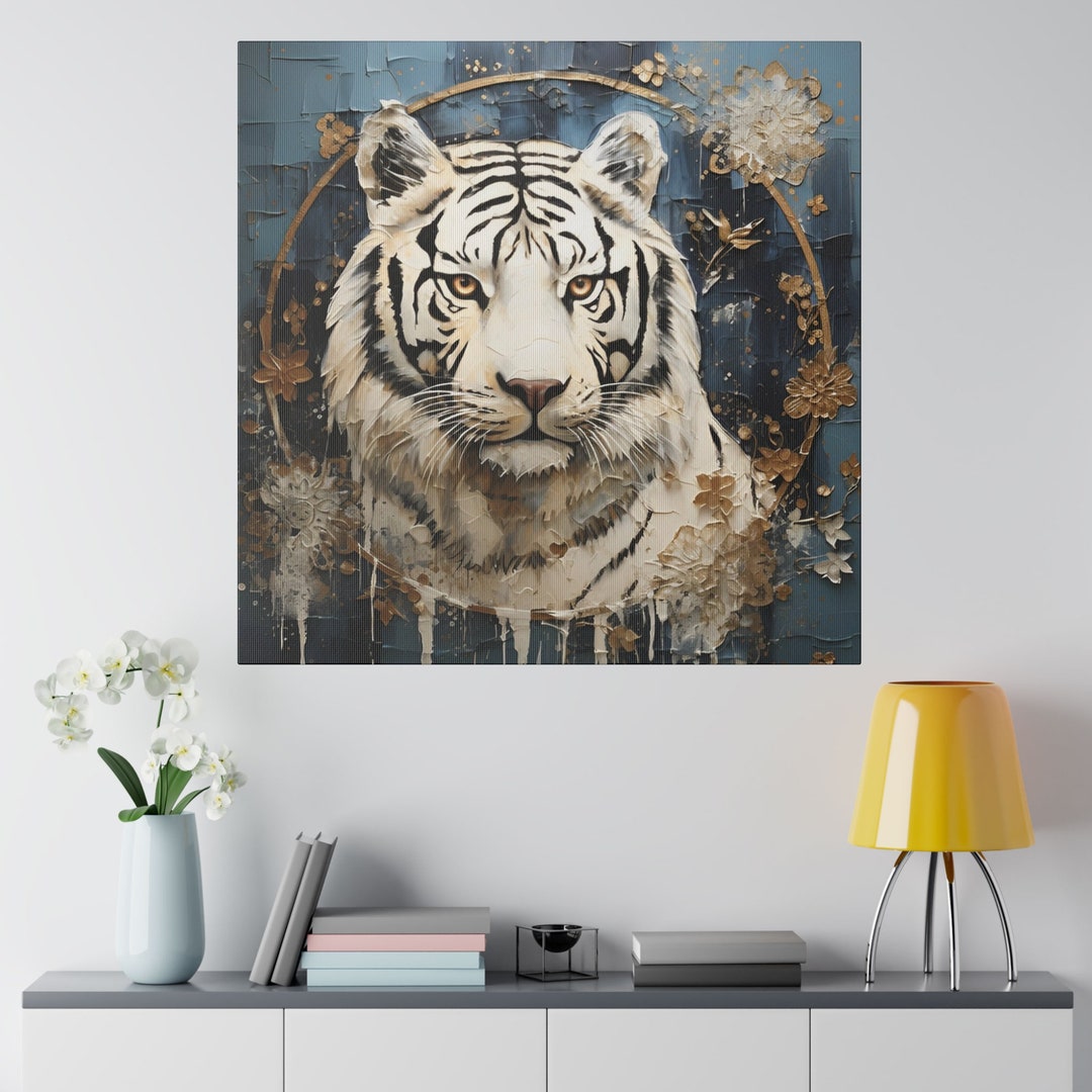 White Tiger Elegant Canvas | Majestic Wildlife Art | Graceful and ...