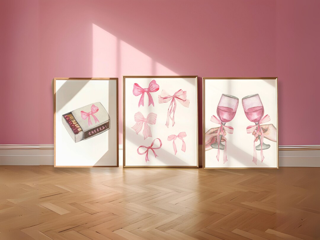 Coquette Room Decor, Balletcore Wall Art, Watercolor Bow Print, Pink ...