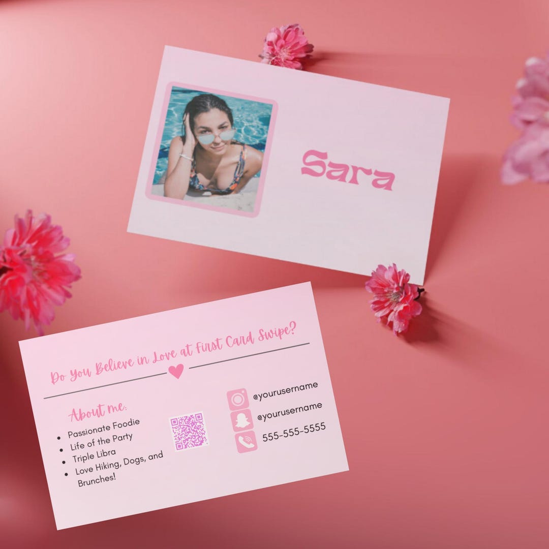Dating Business Card Template: Editable Printable About Me Card Design ...
