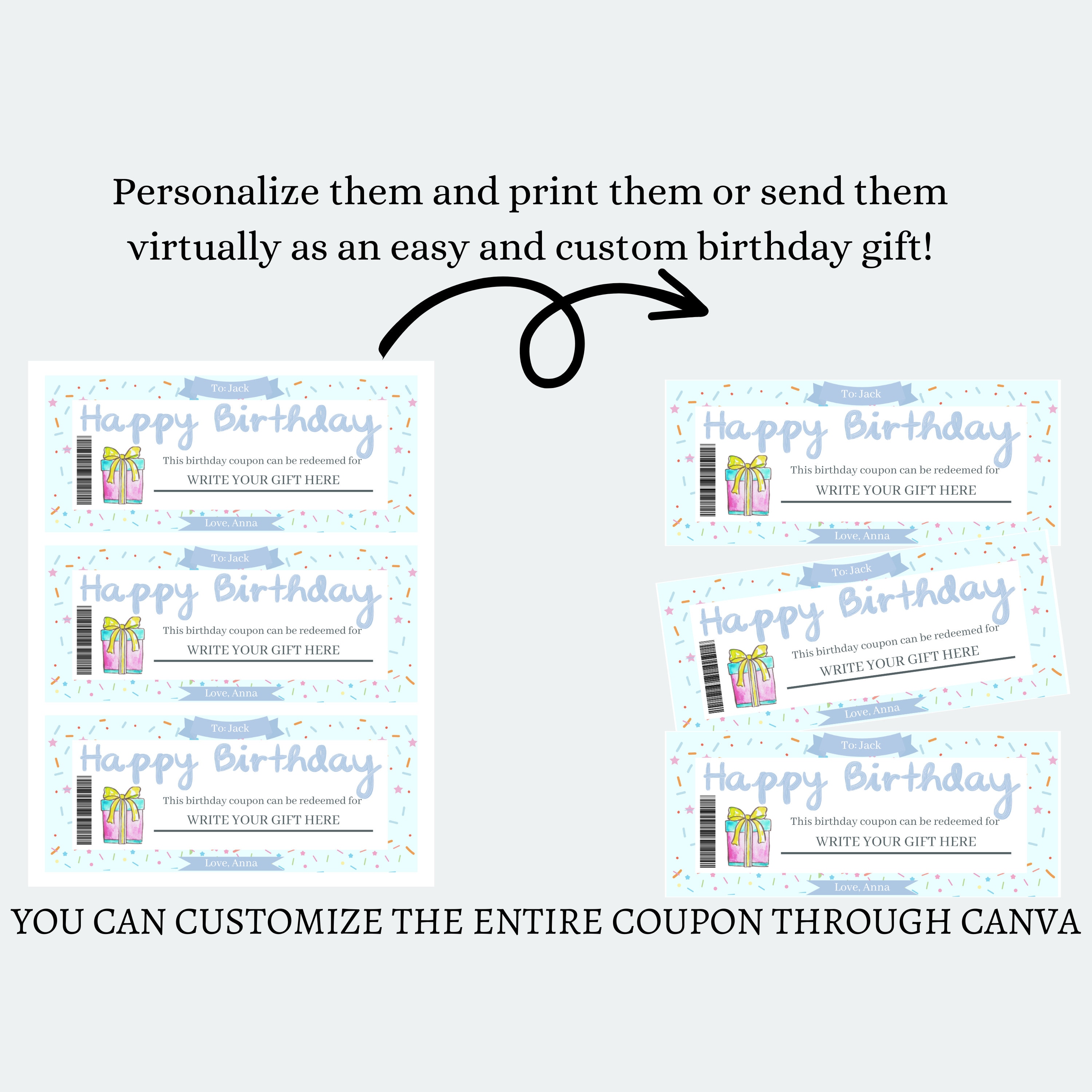 Printable Birthday Coupons, Birthday Coupon for Him, Birthday Coupons ...