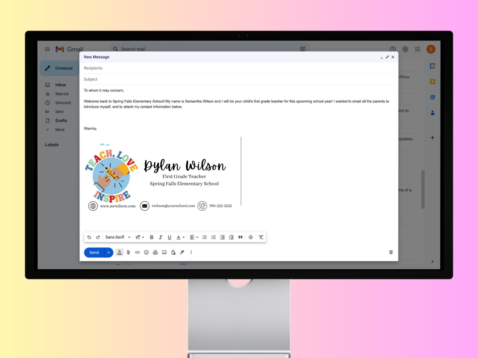 Teacher Email Signature, Email Template, Email Signature Teacher, Email ...