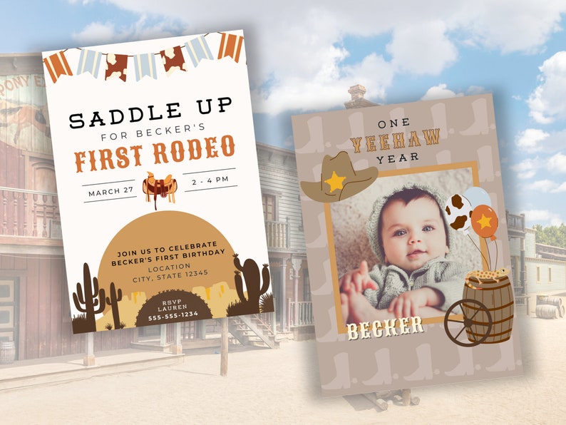Invitación de primer cumpleaños de rodeo Mi primera invitación de rodeo ...